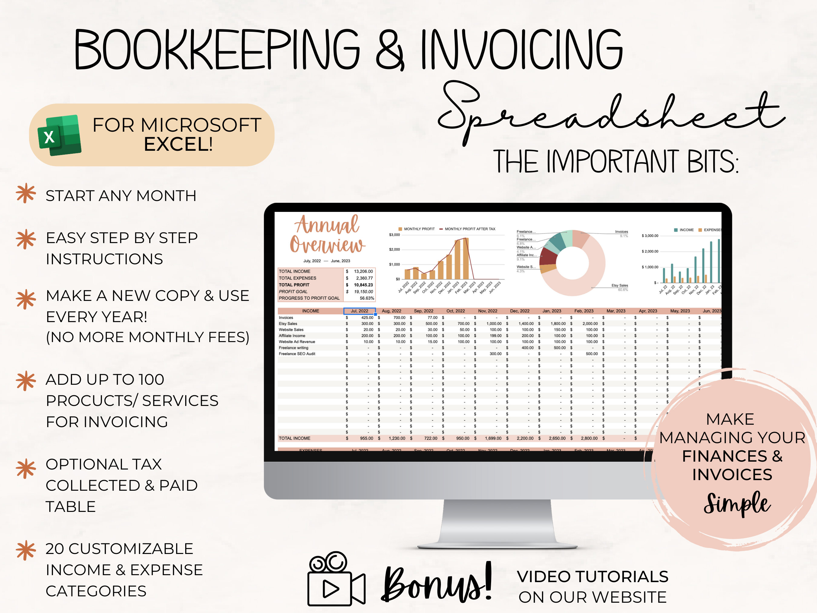 Excel Bookkeeping Invoice Template Small Business Bookkeeping - Etsy
