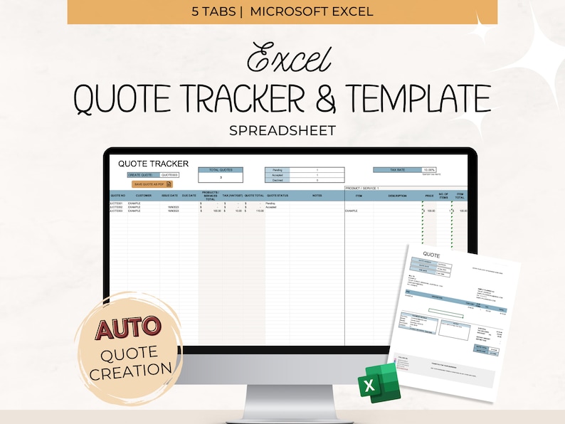 Quote Tracker for Excel, Small Business Bookkeeping Spreadsheet, Blue ...