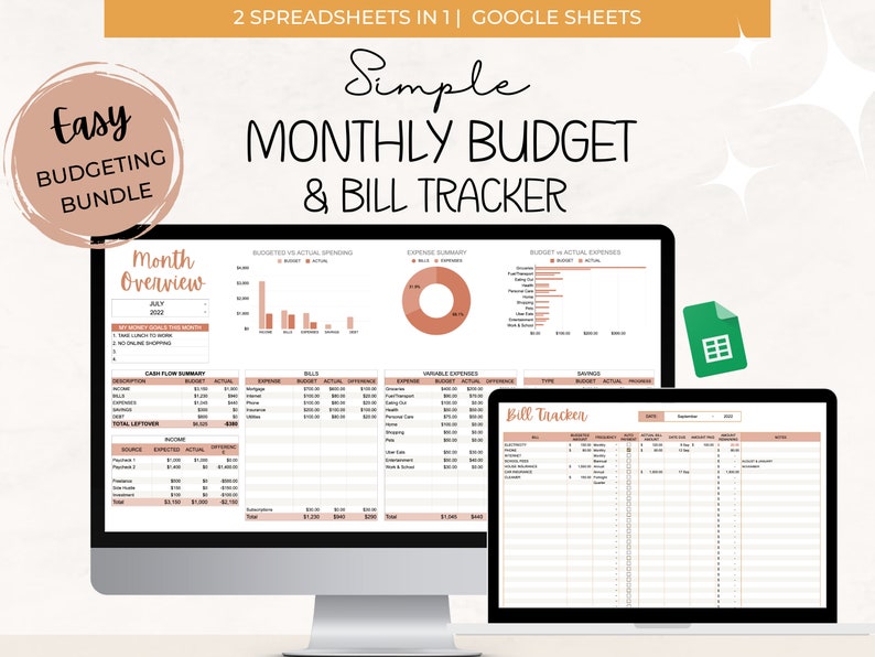 Simple Monthly Budget Spreadsheet Bundle, Bill Tracker, Zero Based Budget Template, Google ...