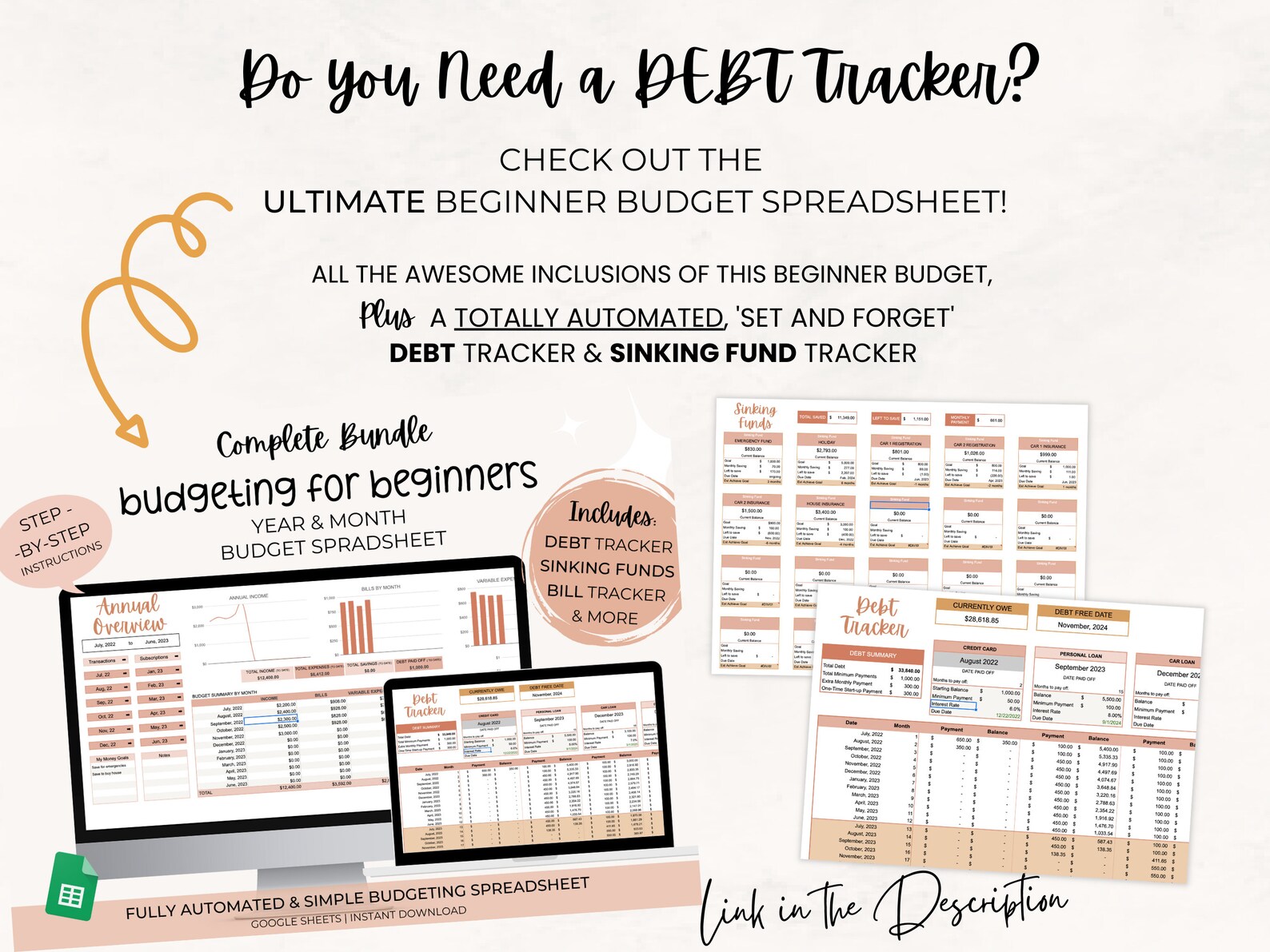 Beginner Budget Template | Annual Budget Spreadsheet, Google Sheets ...