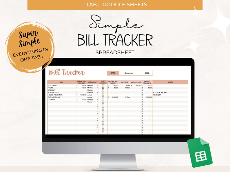 Simple Bill Tracker, Digital Bill Payment Tracker, Google Sheets ...