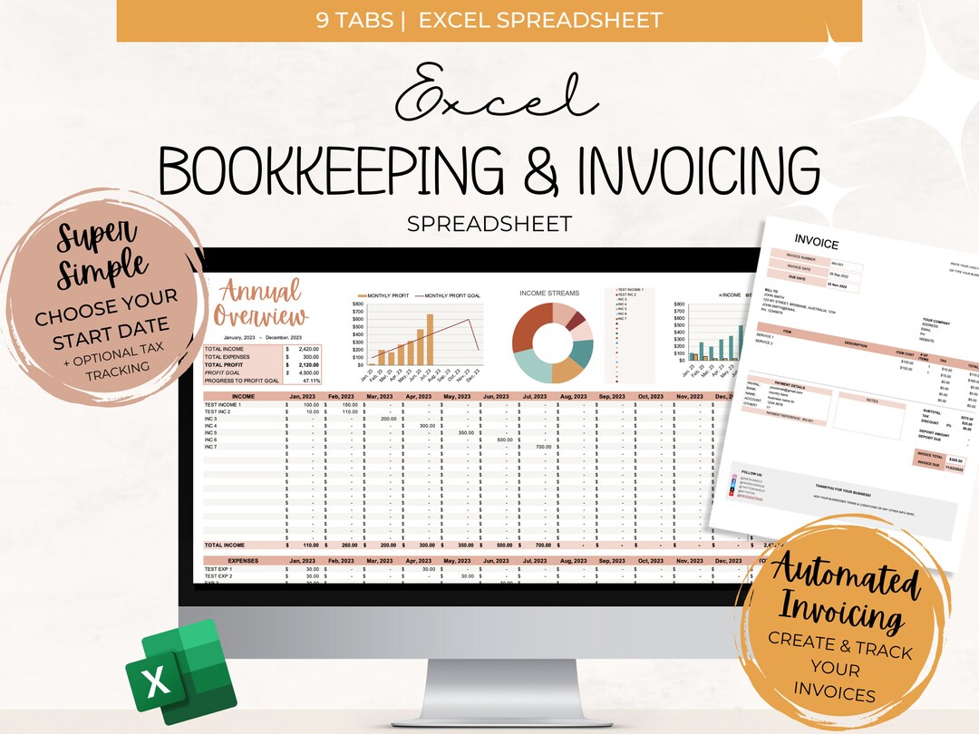 Excel Bookkeeping Invoice Template Small Business Bookkeeping - Etsy