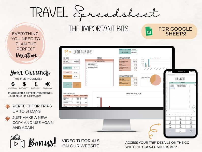 Travel Planner for Google Sheets, Travel Itinerary Template, Vacation ...