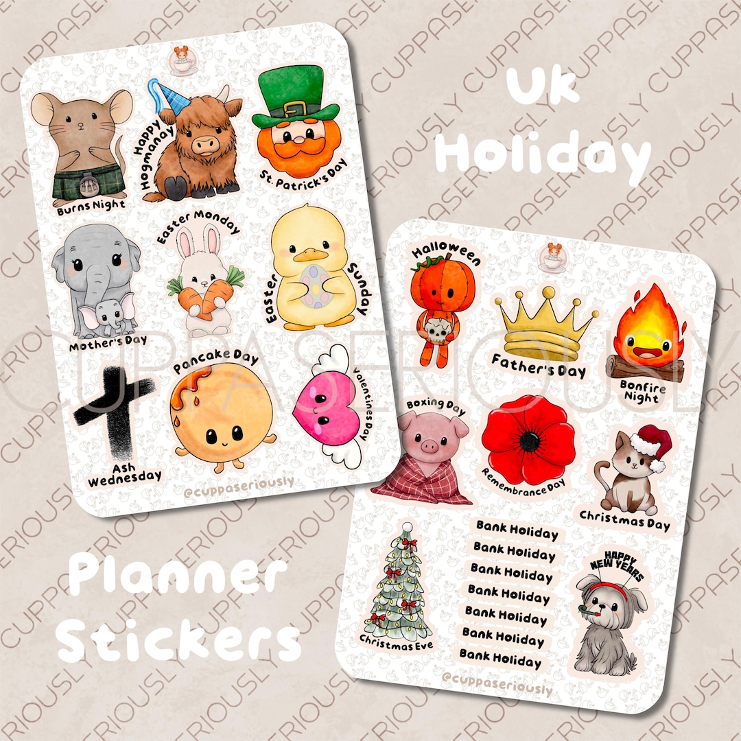 Uk Holiday Planner Sticker Sheets | Planner Stickers | Journal Stickers ...