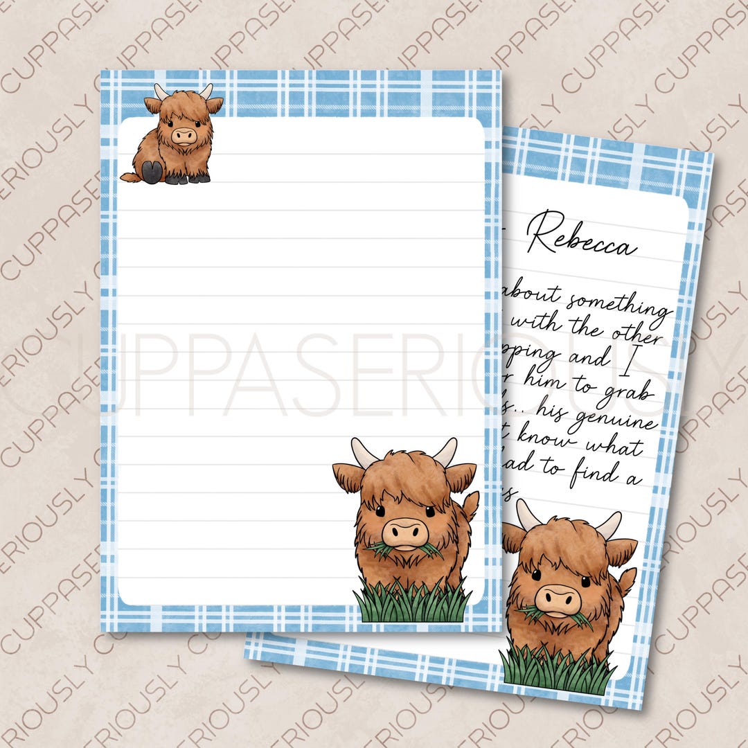 Highland Cow Writing Paper | A5 Lined Paper | 5 Sheets | Letter Writing ...