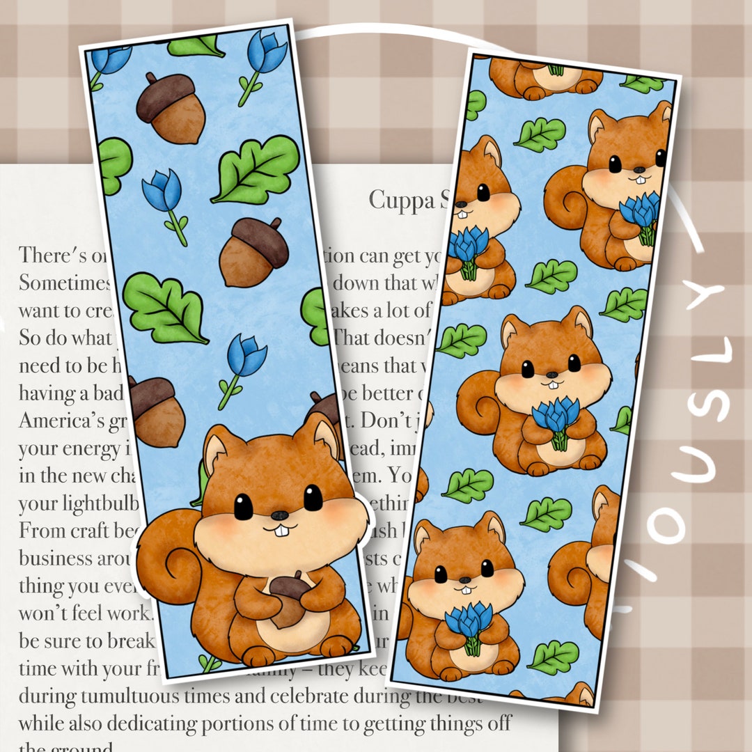 Squirrel Acorn Laminated Bookmarks: Kawaii Animal Illustration - Etsy