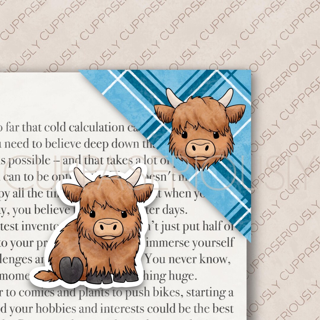 Highland Cow Bookmark Corner & Sticker Illustrated Bookmarks Cosy ...