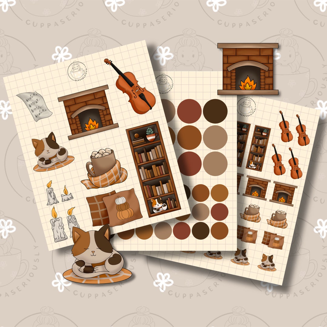 Autumn Cosy Stickers, Fall Sticker Set, Washi, Planner Dots, Reading ...
