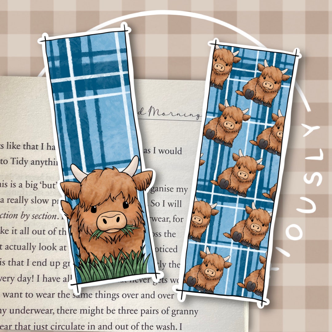 Highland Cow Tartan Bookmarks Illustrated Bookmarks Bookmarks Cosy ...
