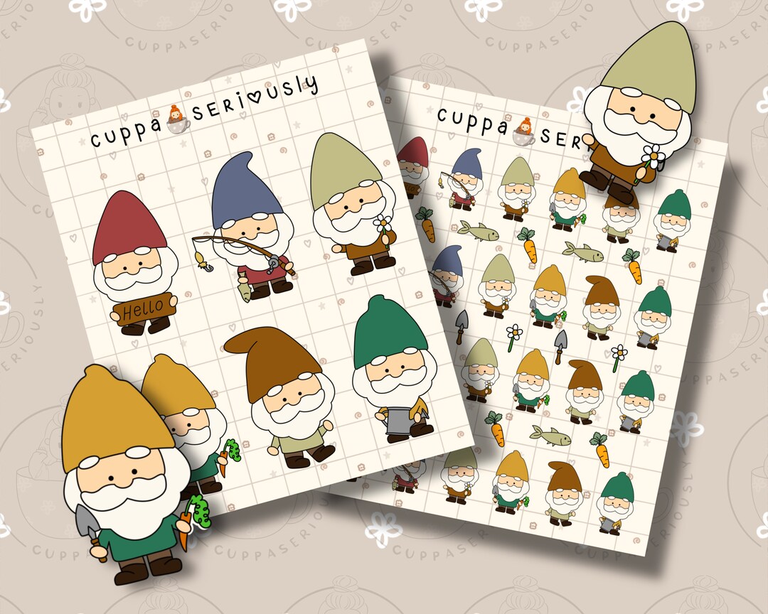 Garden Gnome Sticker Sheet Bullet Journal Stickers, Planner Stickers ...