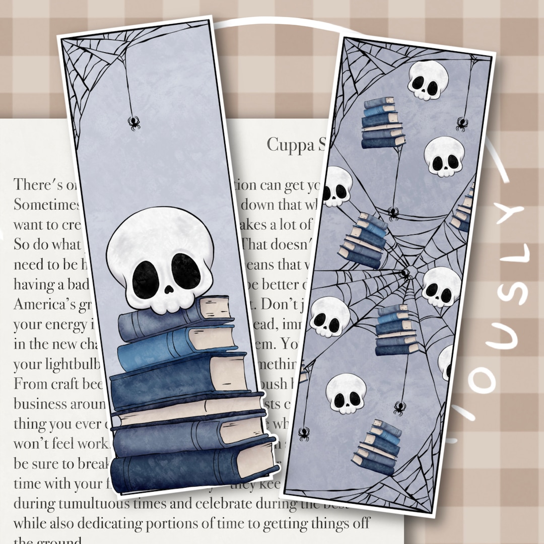 Skull & Books Bookmarks | Illustrated Bookmarks | Bookmarks | Cosy ...