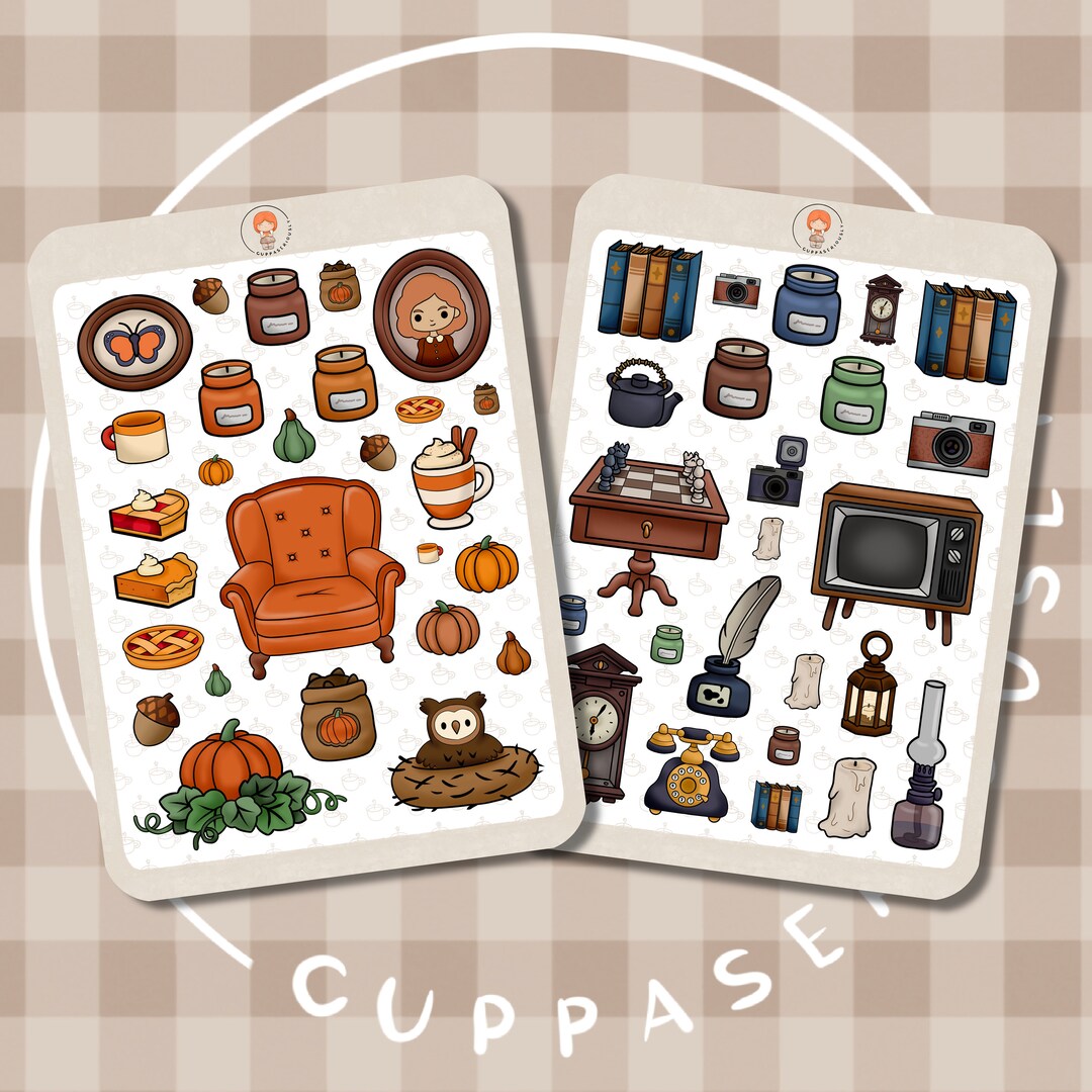 Autumn Vintage Stickers, Fall Sticker Set, Retro, Cosy, Pumpkins ...