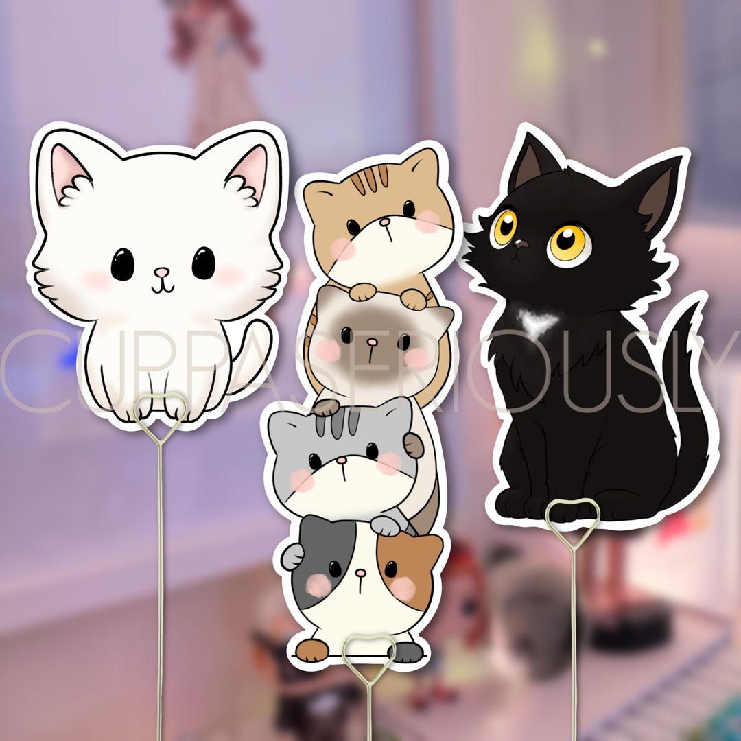 Decorative Vinyl Sticker Bundle | White Cat, Cat Stack, Black Cat ...
