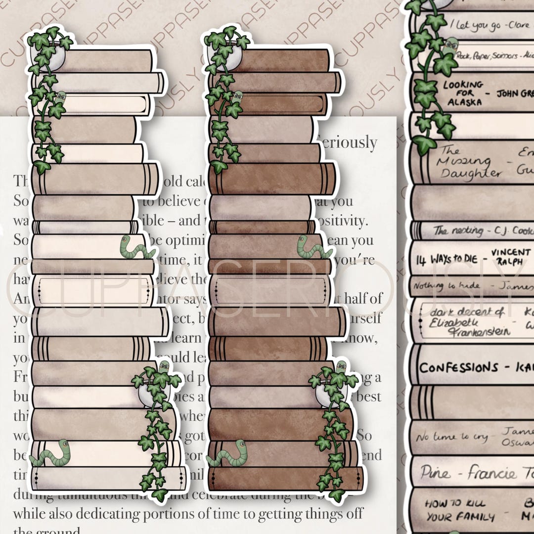 Bookworm Reading Tracker Bookmark: Illustrated Design | Set of 2 - Etsy