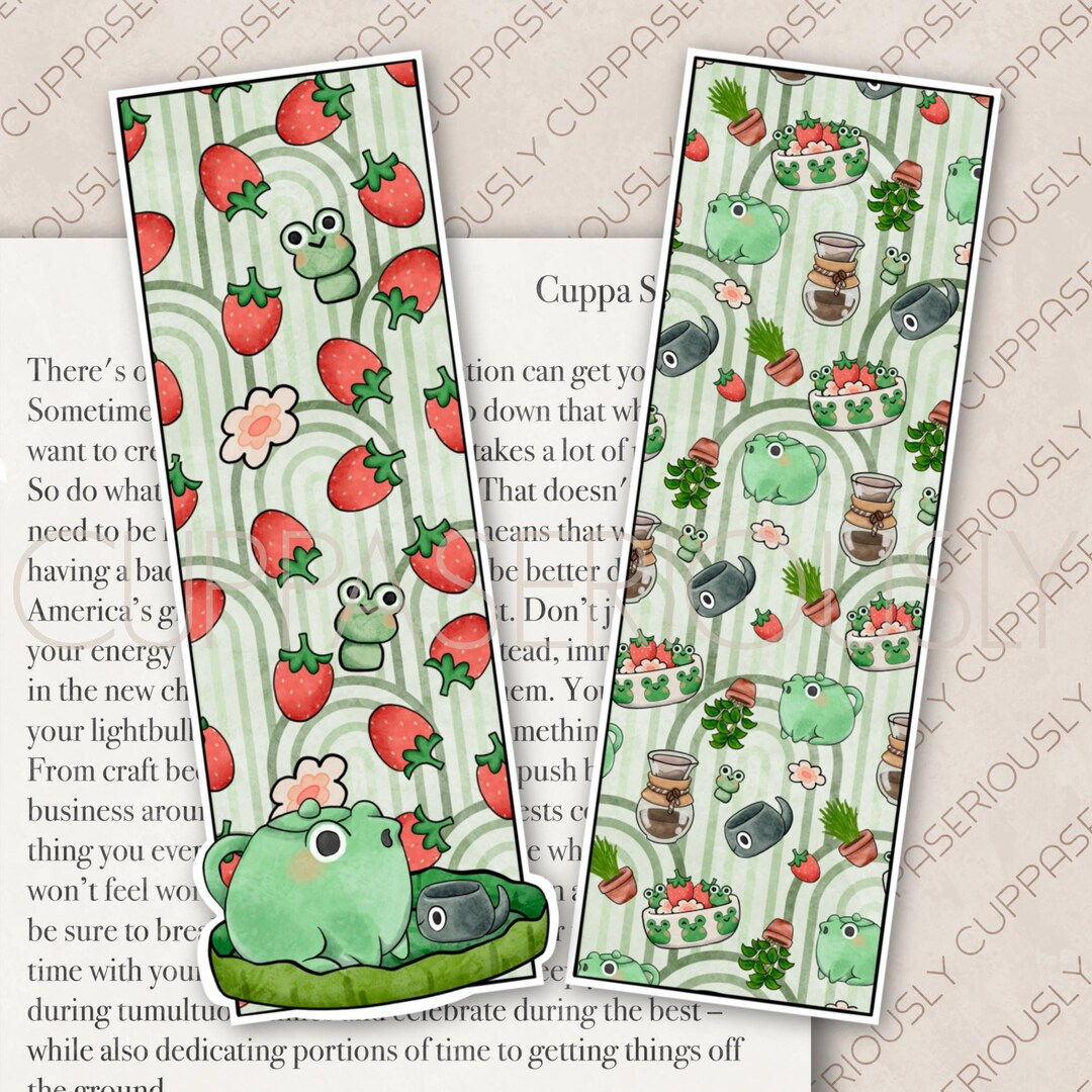 Frog Strawberry Bookmarks | Illustrated Bookmarks | New Year Bookmarks ...