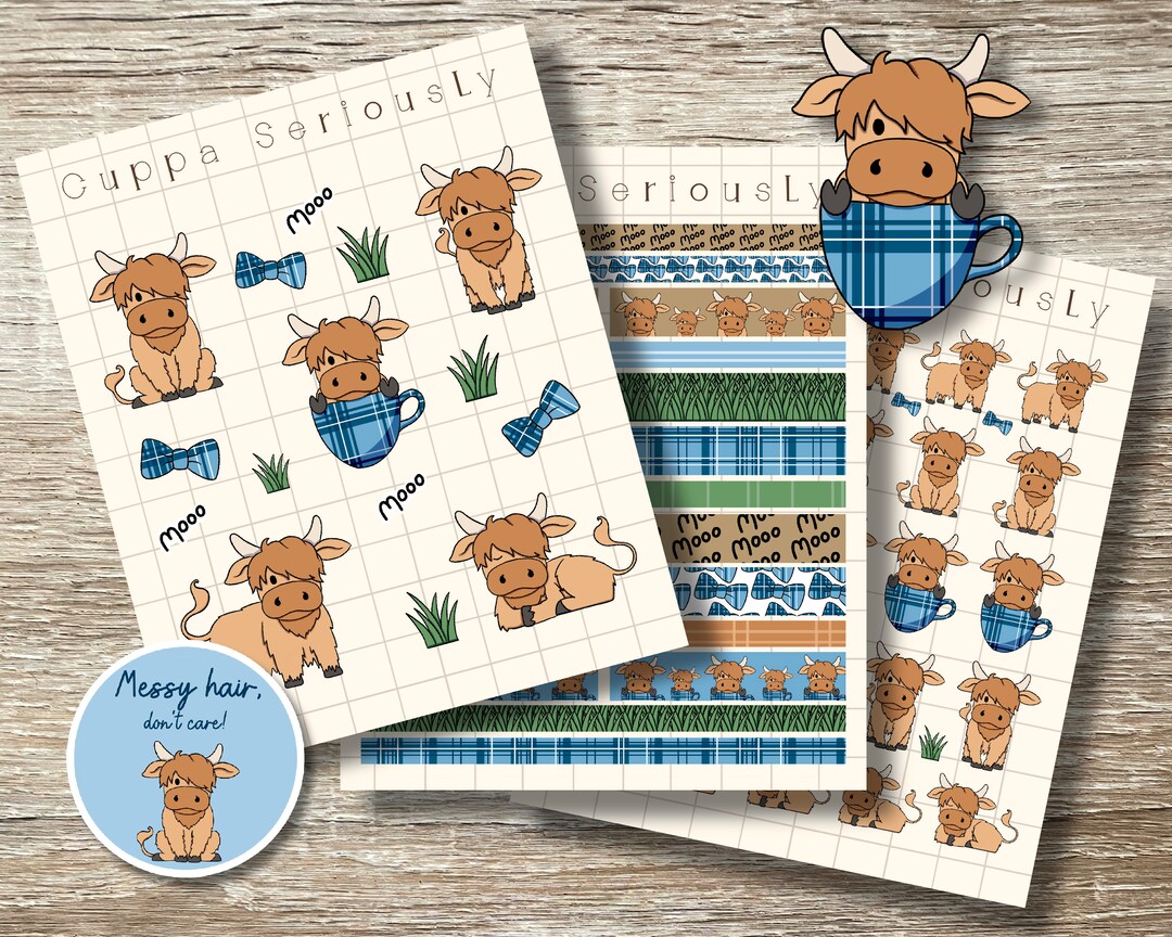 Highland Cow Sticker Sheet Bullet Journal Stickers, Planner Stickers ...