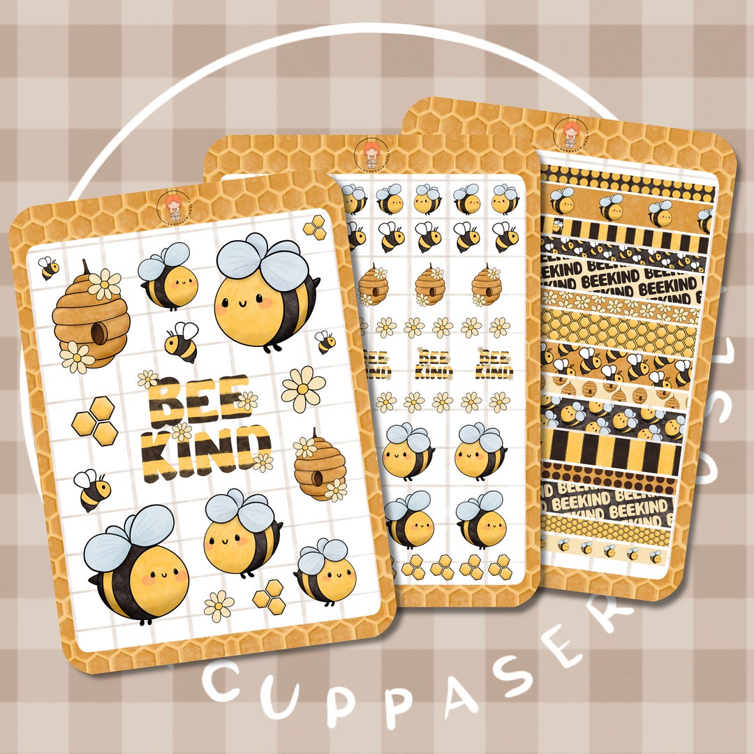 Bumble Bee Illustration Stickers: Planner Stickers, Honeycomb (3 ...