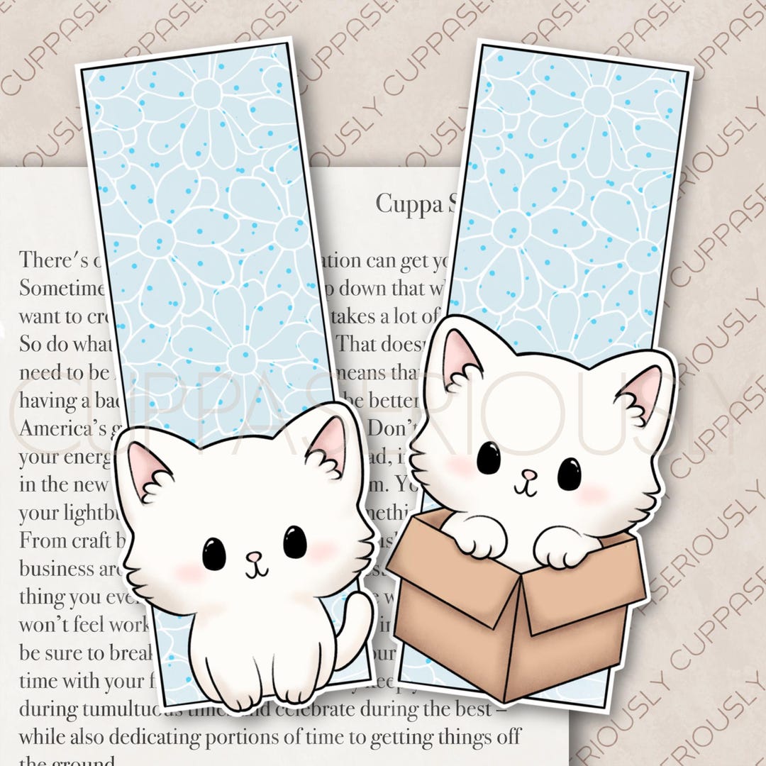 White Kitten Cat Bookmarks | Illustrated Bookmarks | Kawaii Bookmarks ...