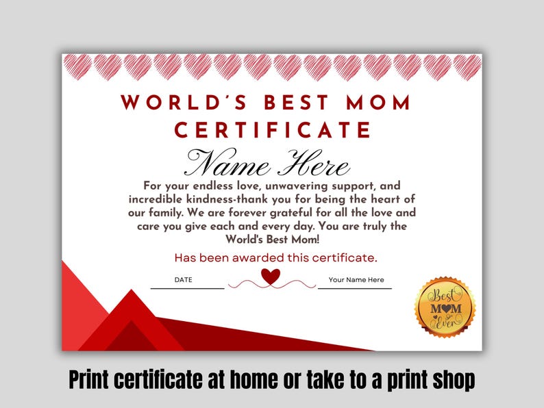 Printable Mother’s Day Certificate | World's Best Mom Award | Instant ...