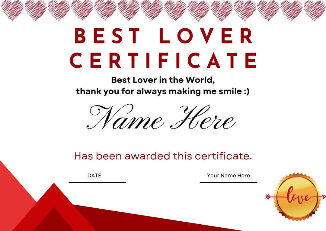 Best Lover Certificate – Funny Personalized Gift, Custom Love Award ...