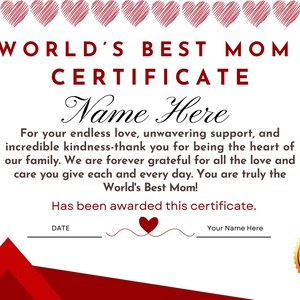 Printable Mother’s Day Certificate | World's Best Mom Award | Instant ...