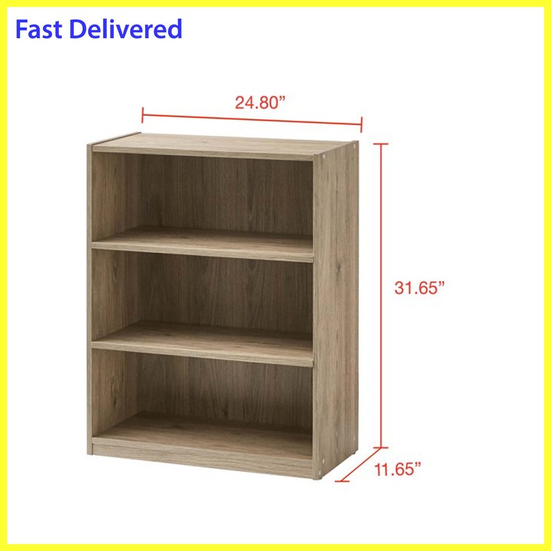 3 Shelf Bookcase With Adjustable Shelves, Rustic Oak - Etsy