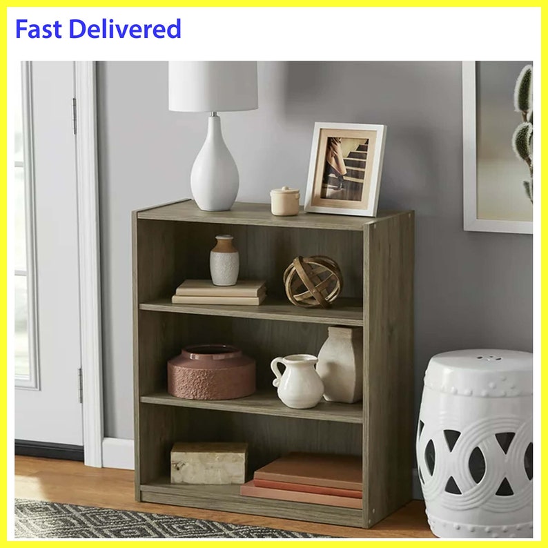 3 Shelf Bookcase With Adjustable Shelves, Rustic Oak - Etsy