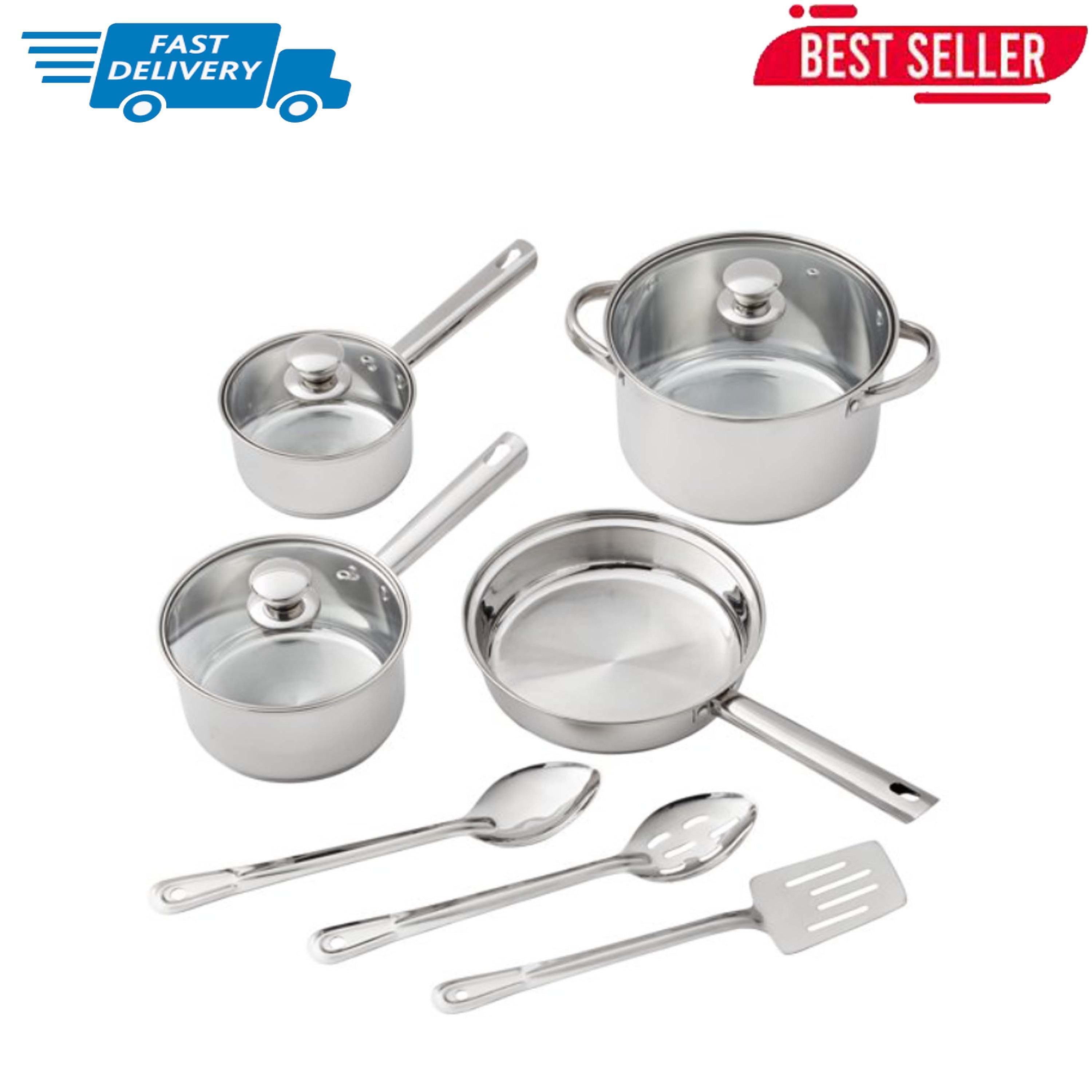 10 Piece Cookware Set Nonstick Stainless Steel Pots & Pans Home Kitchen ...