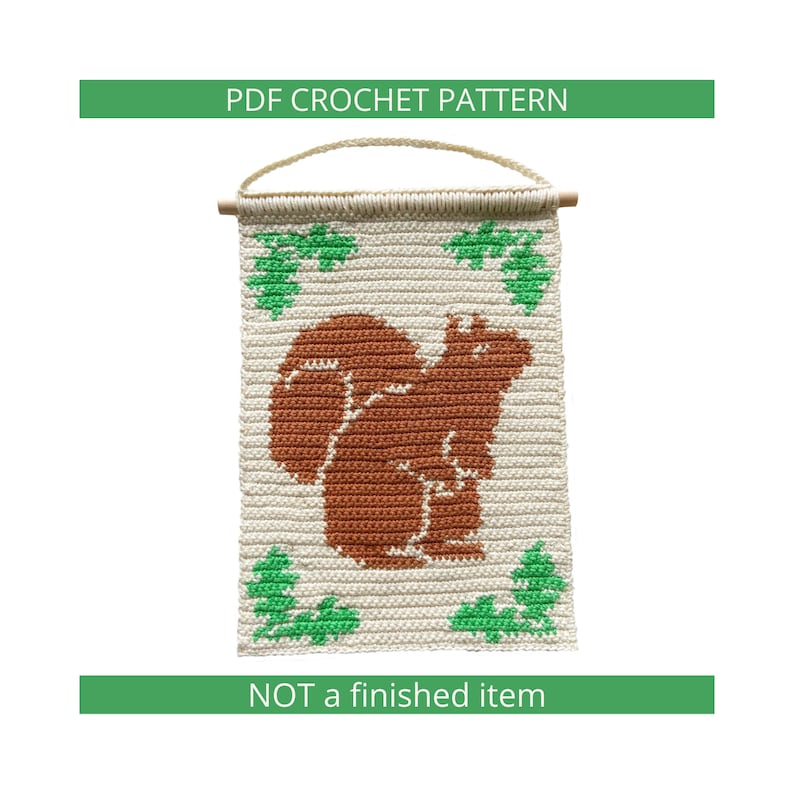 Leafy Squirrel Intarsia Crochet Wall Hanging, PDF Download, Nursery ...
