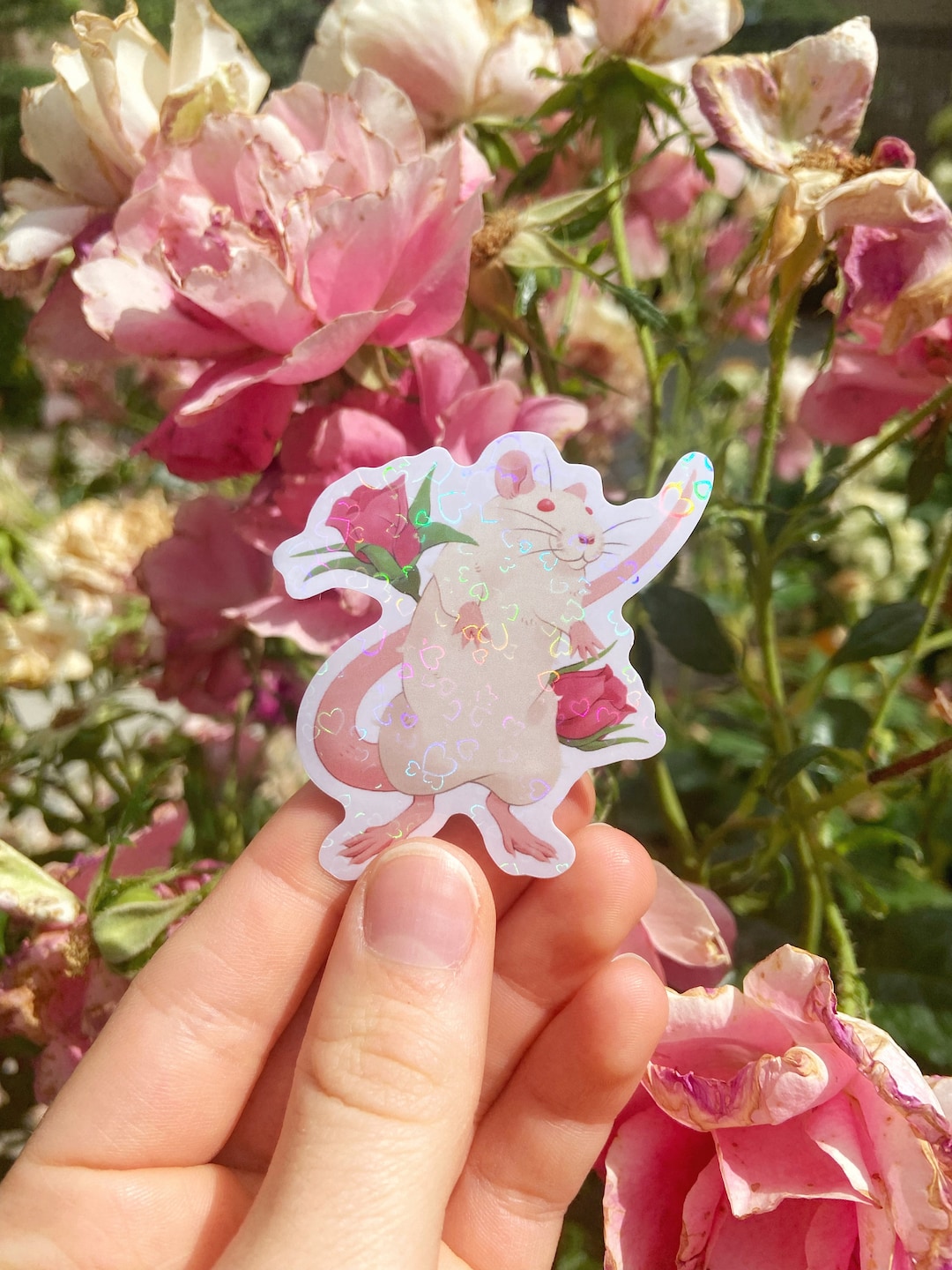 Heart Holographic Rose Rat Sticker - Etsy