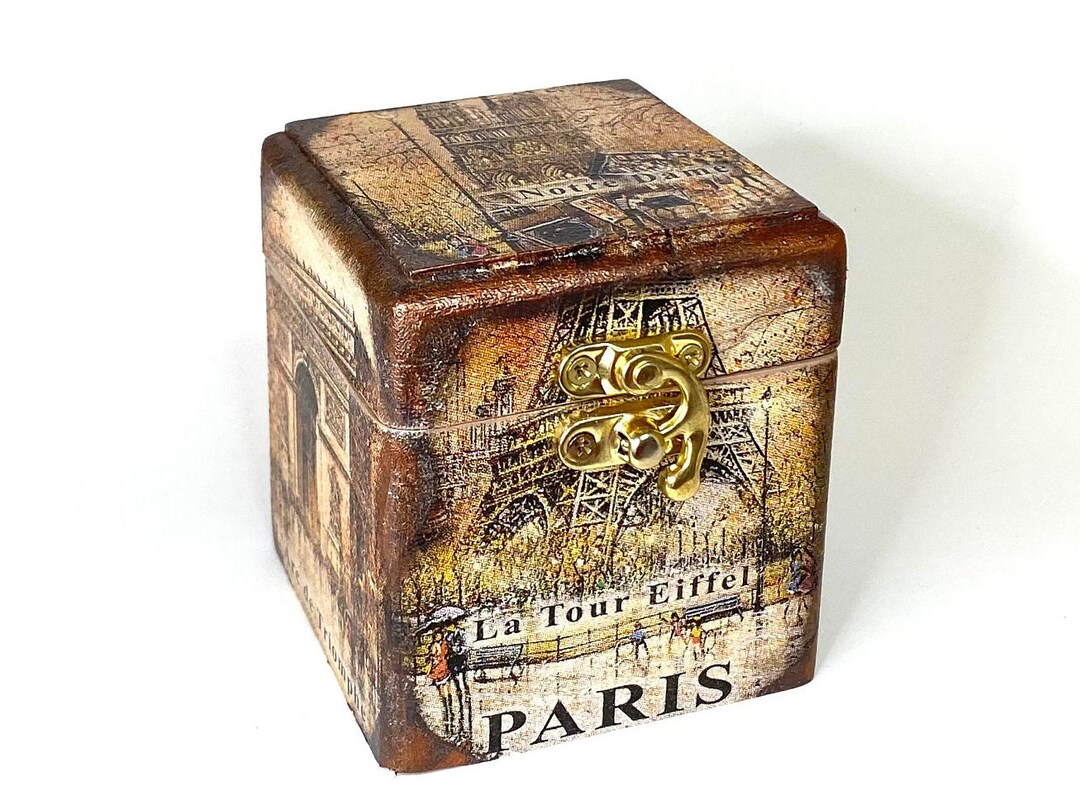 Paris Shabby Chic Jewelry Box. Trinket Decoupaged Wooden Box. French ...