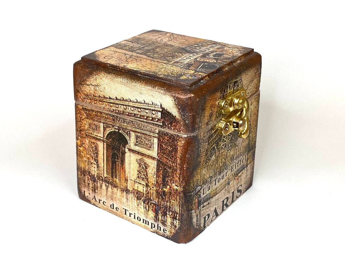 Paris Shabby Chic Jewelry Box. Trinket Decoupaged Wooden Box. - Etsy