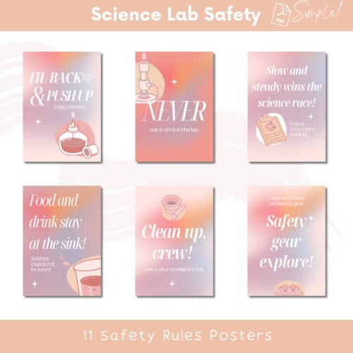 Science Lab Safety Posters 11set Sunset Gradient - Etsy