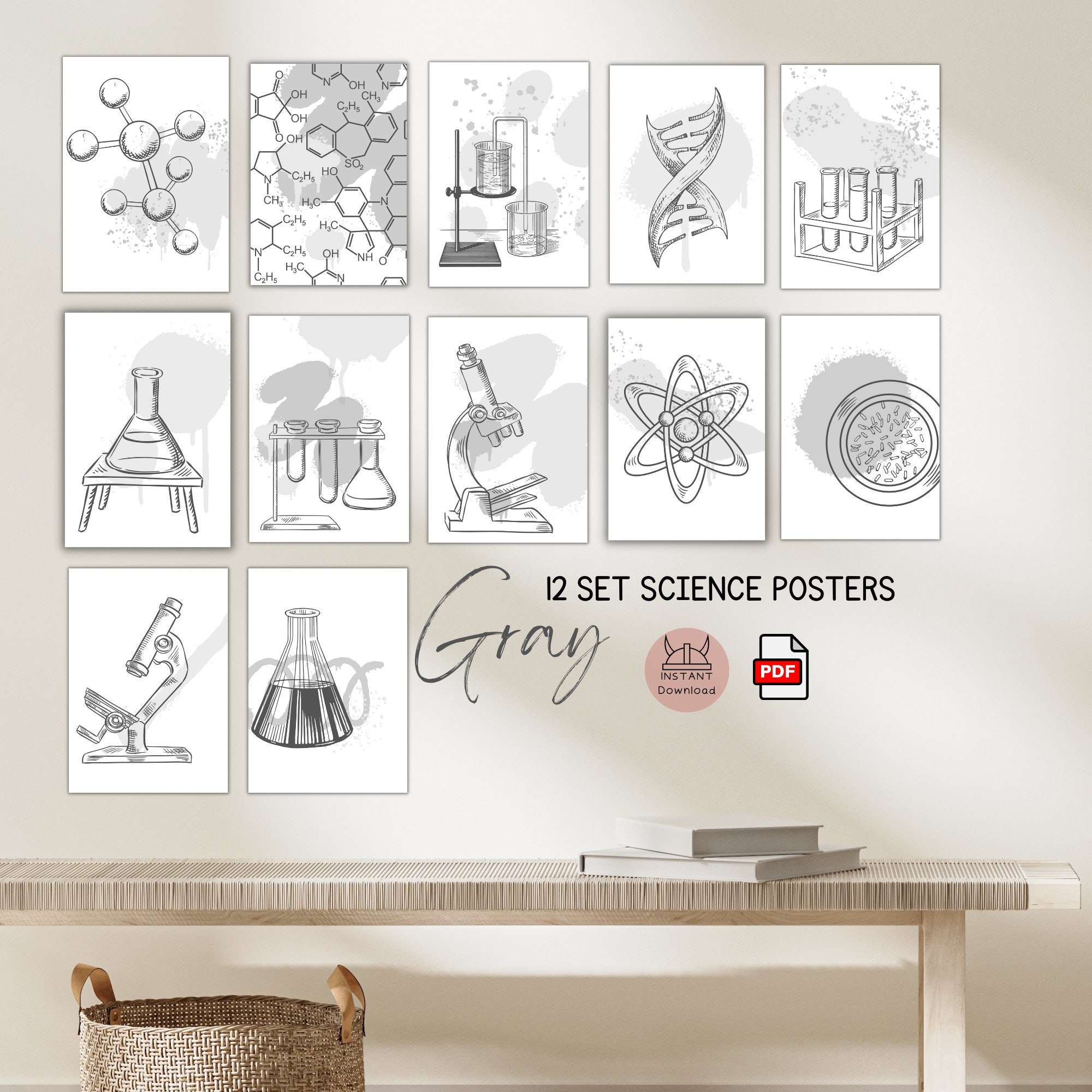 GRAY Science Classroom Decor Printable Poster Set of 12 Perfect ...
