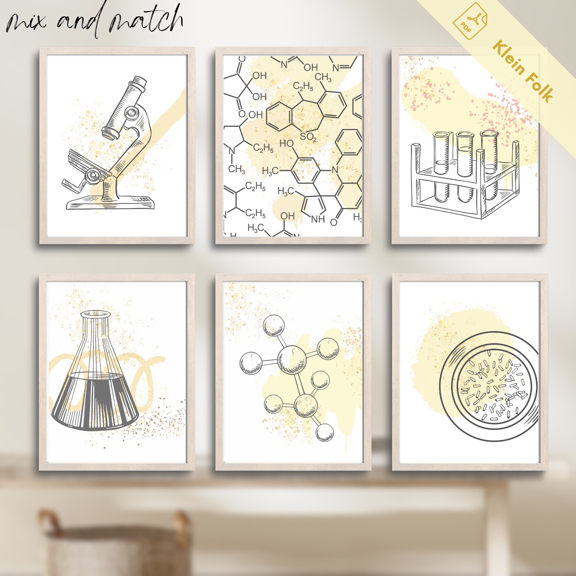 Gold Minimal Science Classroom Decor Printable Poster Set of 12 Perfect ...