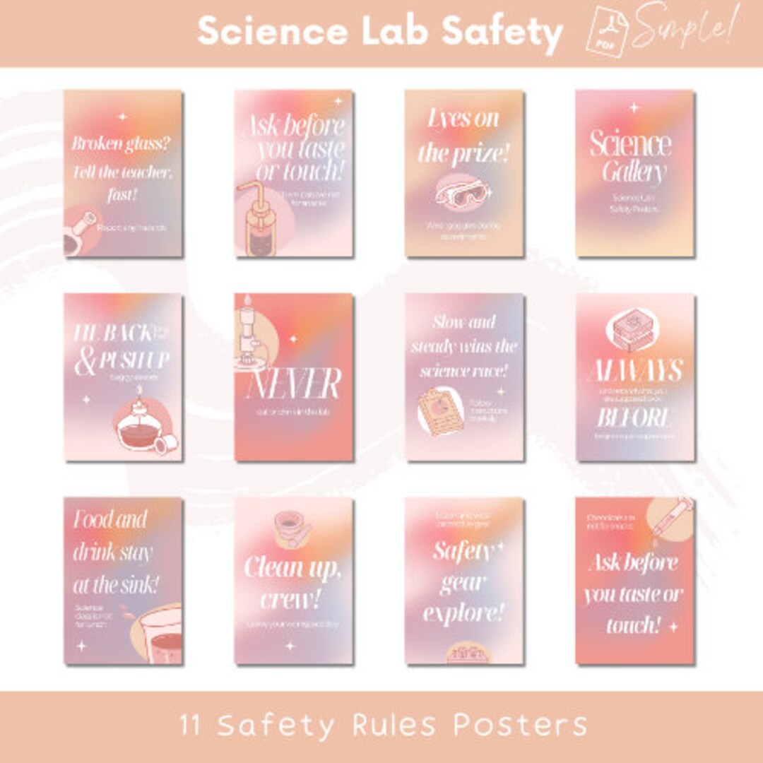 Science Lab Safety Posters 11set Sunset Gradient - Etsy