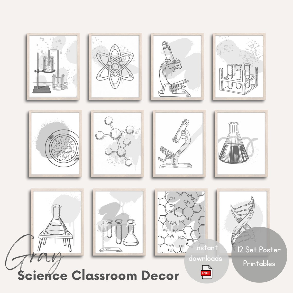 GRAY Science Classroom Decor Printable Poster Set of 12 Perfect ...
