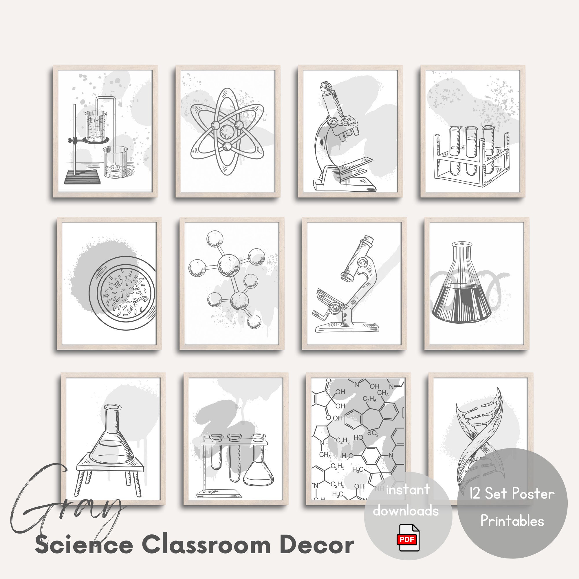 GRAY Science Classroom Decor Printable Poster Set of 12 Perfect ...
