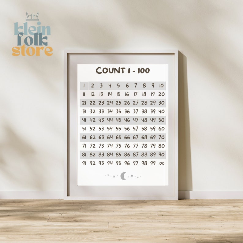 Counting Chart 003 Numbers 1-100 Grey, Educational Print, Homeschool ...
