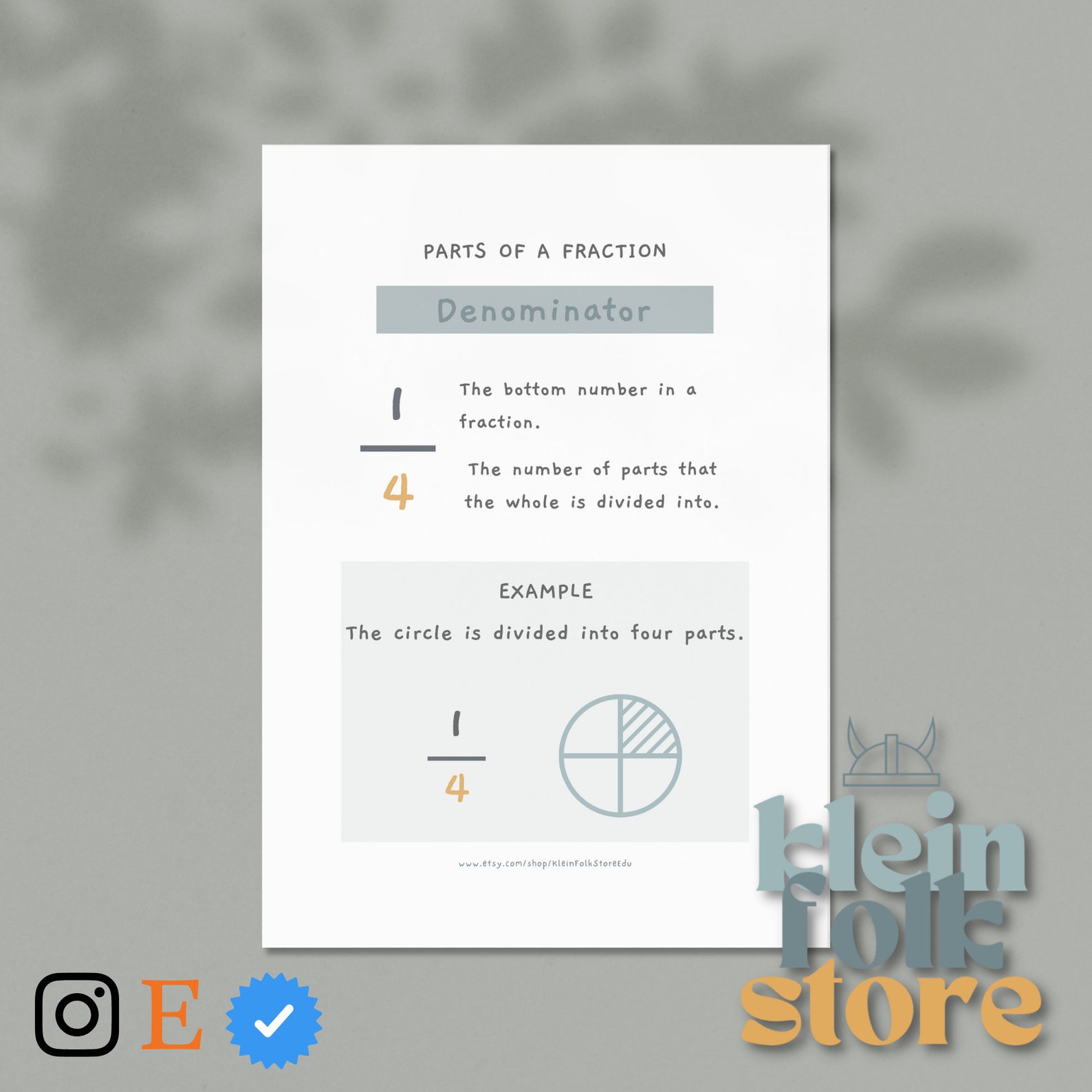 Parts of a Fraction 3 Set Numerator, Denominator Definitions Simple ...