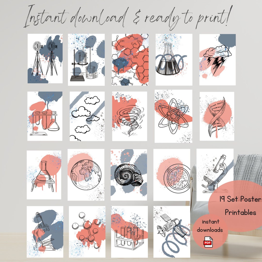 NAVY & ORANGE Science Classroom Decor Printable Poster Set of 19 ...
