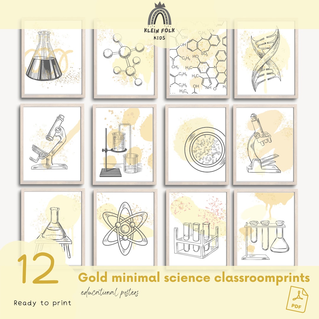 Gold Minimal Science Classroom Decor Printable Poster Set of 12 Perfect ...