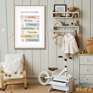 Days of the Week 001 Neutral Prints, Boho Classroom, ESL, Educational ...
