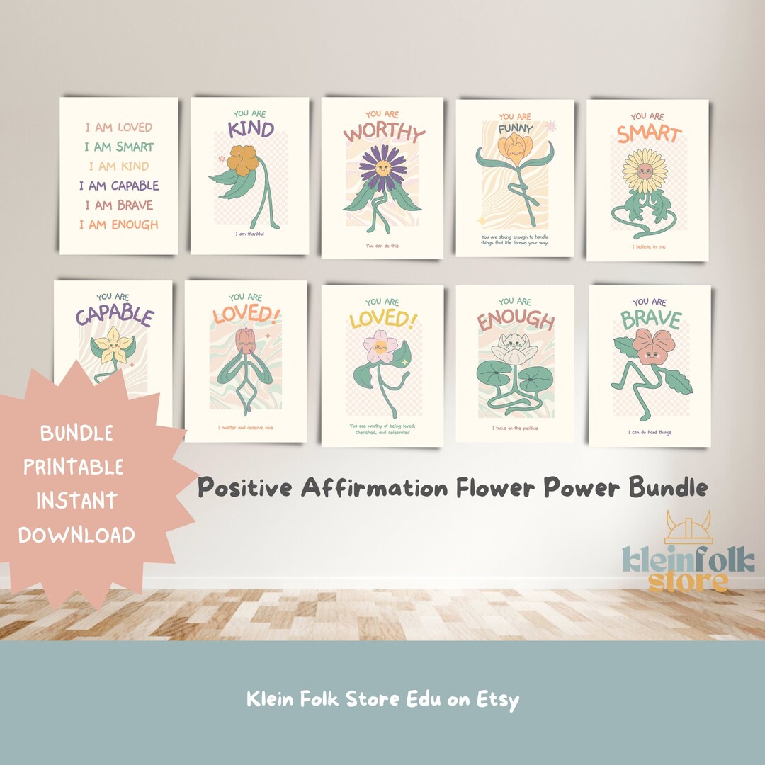 Positive Affirmation Posters flower Power Happy Classroom Decor, Kids ...