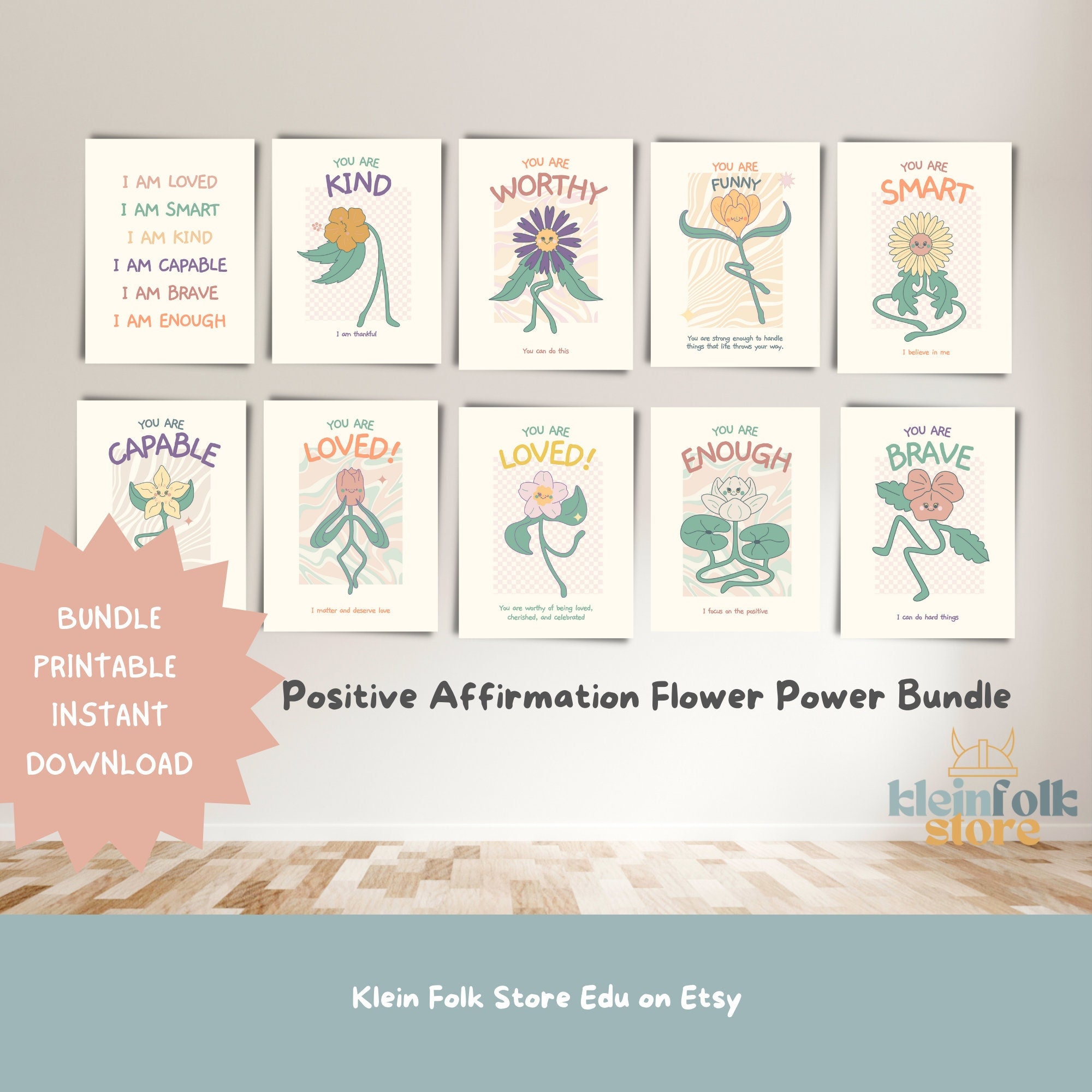 Positive Affirmation Posters flower Power Happy Classroom - Etsy
