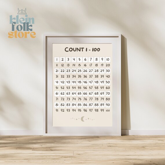 Numbers 1-100 Beige Counting Chart 003 Educational Print - Etsy
