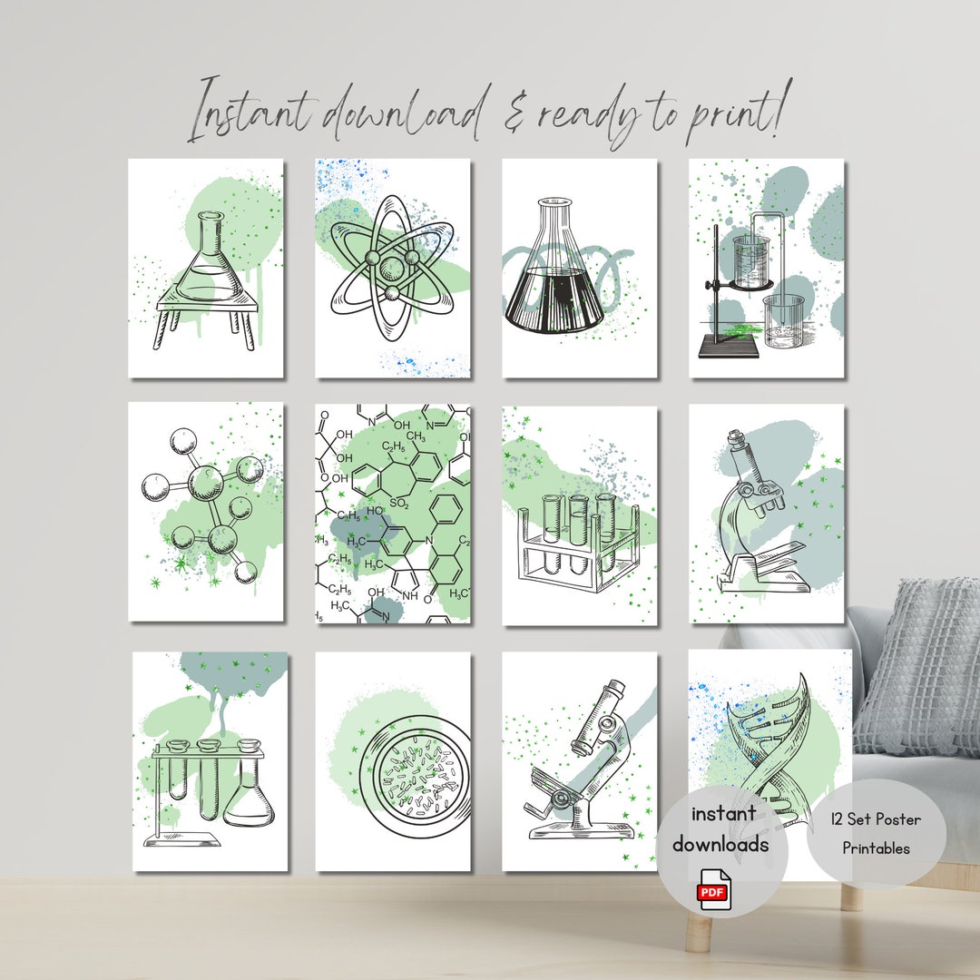 Fun Green Science Classroom Decor Printable Poster Set of 12 Perfect ...