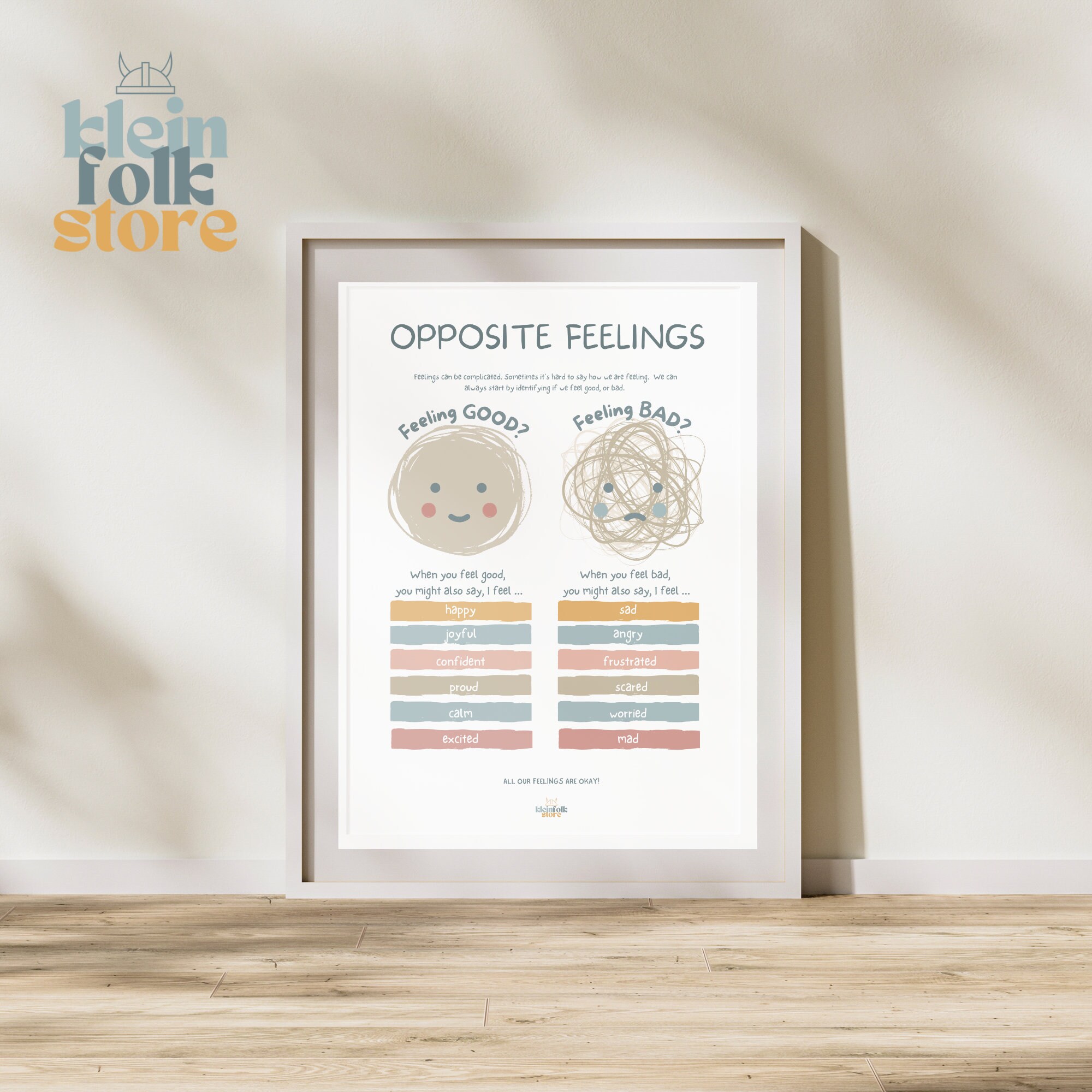 Feelings Chart Opposites, Emotions, Educational Print, Homeschool ...