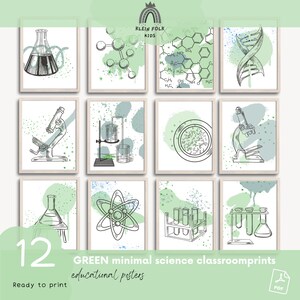 Fun Green Science Classroom Decor Printable Poster Set of 12 Perfect ...