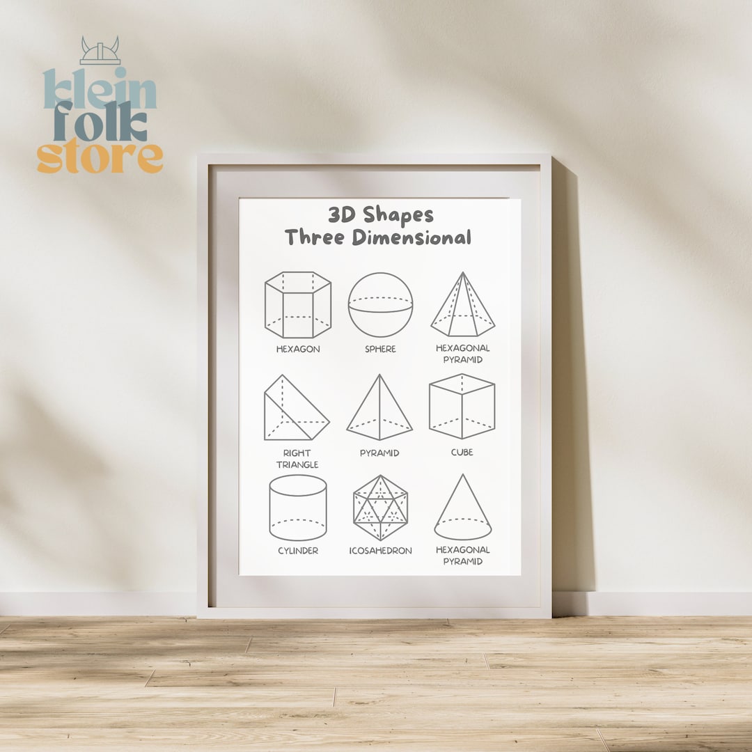 Shapes 003 3D Shapes Chart, Children's Room Decor, Modern and Neutral ...